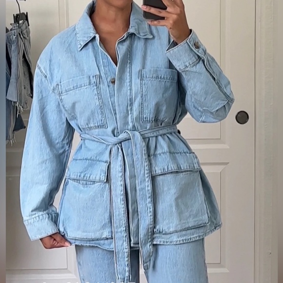Zara | Jackets & Coats | Zara Light Blue Belted Denim Overshirt | Poshmark